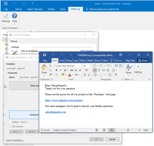 Quick Templates fuer Outlook | Mailhilfe-Shop